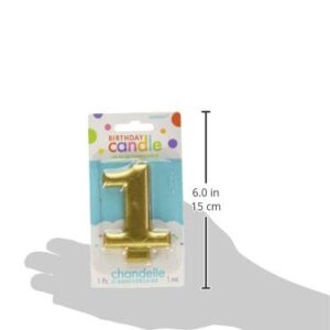 amscan Birthday Celebration, Numeral #1 Metallic Candle, Party Supplies, Gold, 3 1/4" - 170417