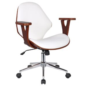 porthos home lillian mid-century office chair, water and stain resistant faux leather upholstery, tilt mechanism, height adjustable, 360-degree swivel, sturdy chrome base with wheels