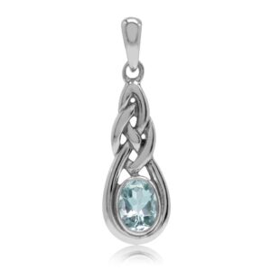 silvershake genuine blue aquamarine 925 sterling silver celtic knot pendant