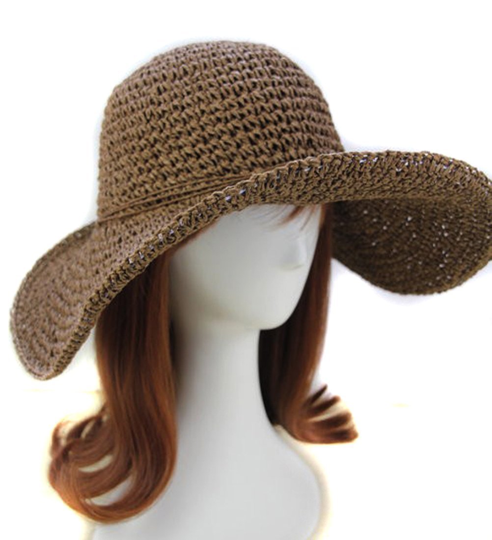 HugeStore Floppy Foldable Wide Brim Chic Sun Hat Sun Visor Summer Beach Straw Hat for Women Ladies Brown