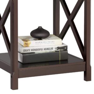 Topeakmart End Table in X-Design, Wood Sofa Side Table with Storage Shelf for Living Room, Espresso, Dark Coffee