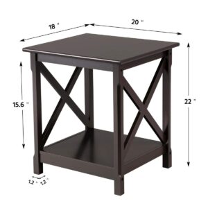 Topeakmart End Table in X-Design, Wood Sofa Side Table with Storage Shelf for Living Room, Espresso, Dark Coffee