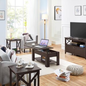 Topeakmart End Table in X-Design, Wood Sofa Side Table with Storage Shelf for Living Room, Espresso, Dark Coffee