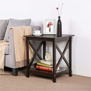 Topeakmart End Table in X-Design, Wood Sofa Side Table with Storage Shelf for Living Room, Espresso, Dark Coffee