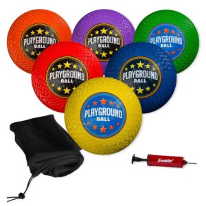 franklin sports playground balls - rubber kickballs and playground balls with carry bag for kids - great for dodgeball, kickball, and schoolyard games – 8.5” diameter, multicolor pack of 6