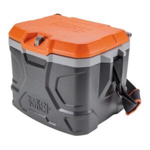 klein tools 55600 work cooler, 17-quart lunch box holds 18 cans, keeps cool 30 hours, seats 300 lb, tradesman pro tough box