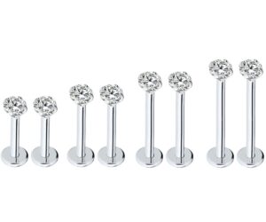 injoy jewelry 4 pairs 16g stainless steel 3mm round cubic zircon lip studs labret monroe nose tragus helix ear piercing jewelry 6-12mm bar length