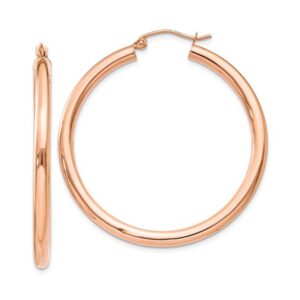 large 14k rose gold tube hoop earrings with click-down clasp, 1.6 in (40mm) (3mm tube)