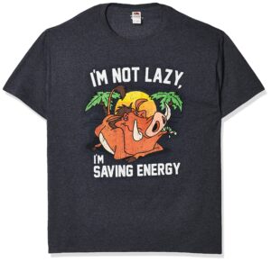 disney men's lion king pumba not lazy saving energy graphic t-shirt, charcoal heather, 3x-large