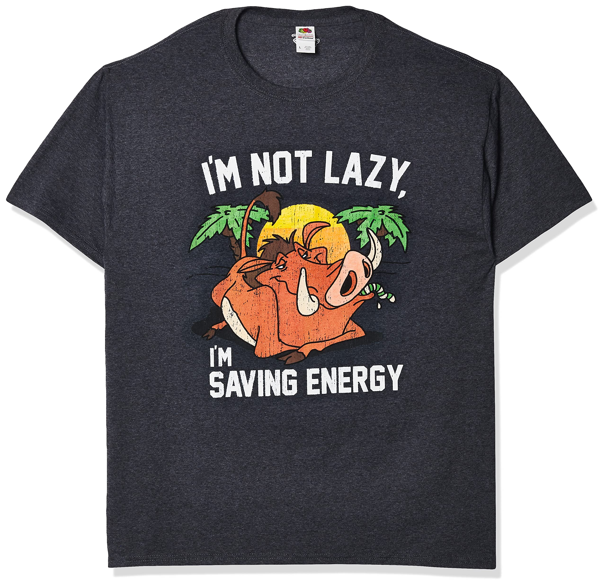 Disney Men's Lion King Pumba Not Lazy Saving Energy Graphic T-Shirt, Charcoal Heather, 3X-Large