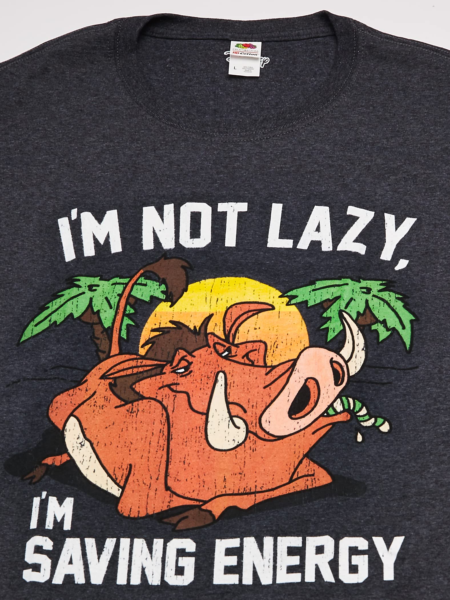 Disney Men's Lion King Pumba Not Lazy Saving Energy Graphic T-Shirt, Charcoal Heather, 3X-Large