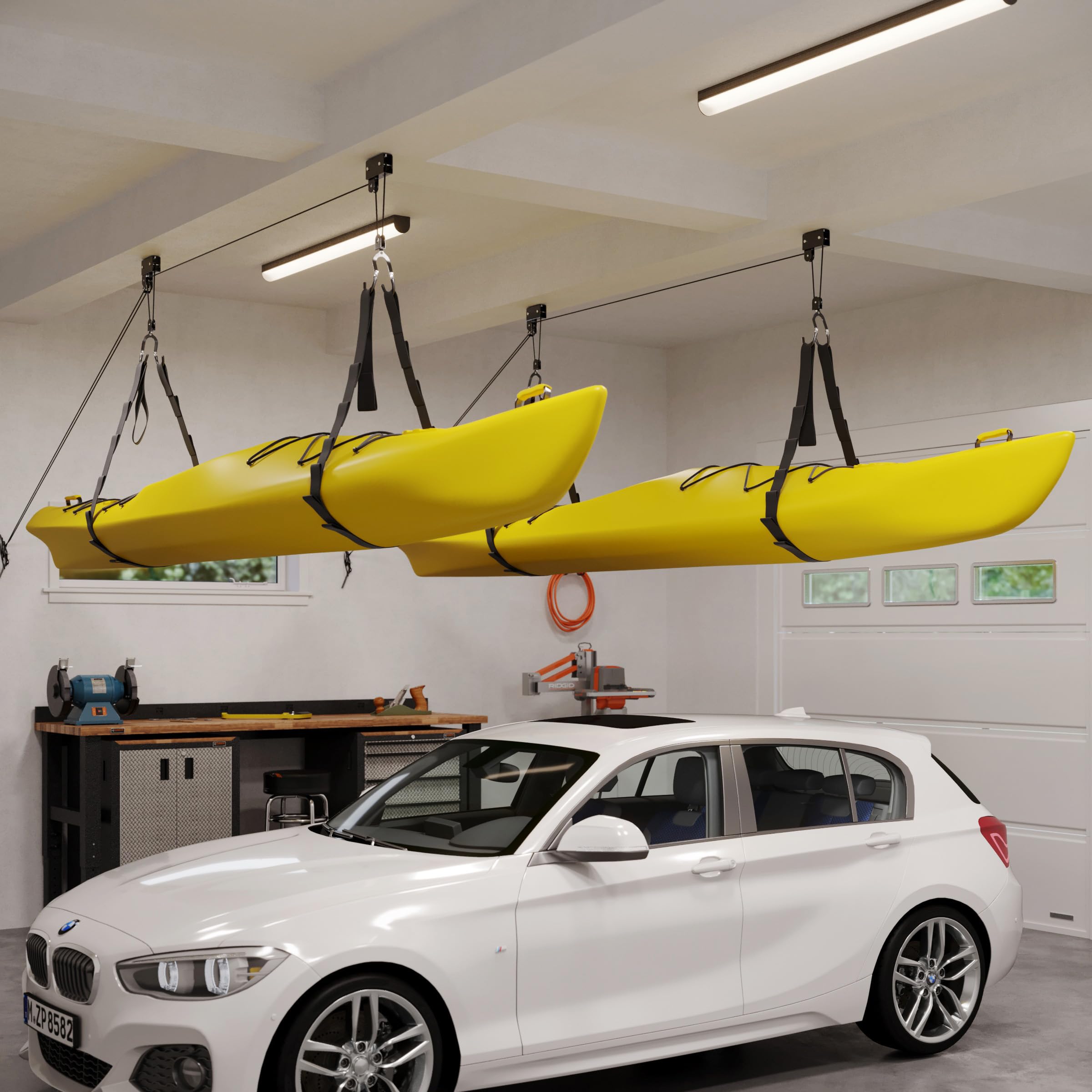 RAD Sportz Kayak Hoist 2-Pack Quality Garage Storage Canoe Lift with 125 lb Capacity Even Works as Ladder Lift Premium Quality Pulley System