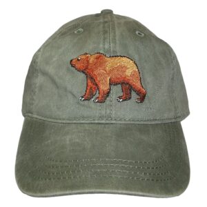 eco wear embroidered grizzly bear wildlife baseball cap khaki green