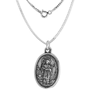 sterling silver st raymond nonnatus medal necklace oxidized finish oval 18 inch crb_50