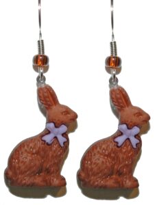 chocolate easter bunny dangle earrings (h139a2)