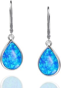 dangle earrings for women opal: 925 sterling silver leverback earrings opal teardrop created drop opal earrings for women october birthstone opal jewelry christmas birthday jewelry gifts for wife grandma girlfriend