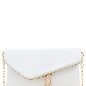 FashionPuzzle Envelope Wristlet Clutch Crossbody Bag with Chain Strap (White)