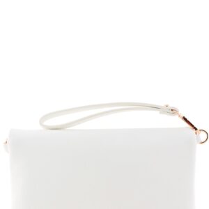 FashionPuzzle Envelope Wristlet Clutch Crossbody Bag with Chain Strap (White)