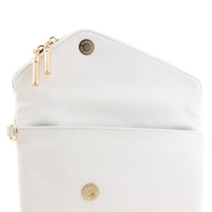 FashionPuzzle Envelope Wristlet Clutch Crossbody Bag with Chain Strap (White)