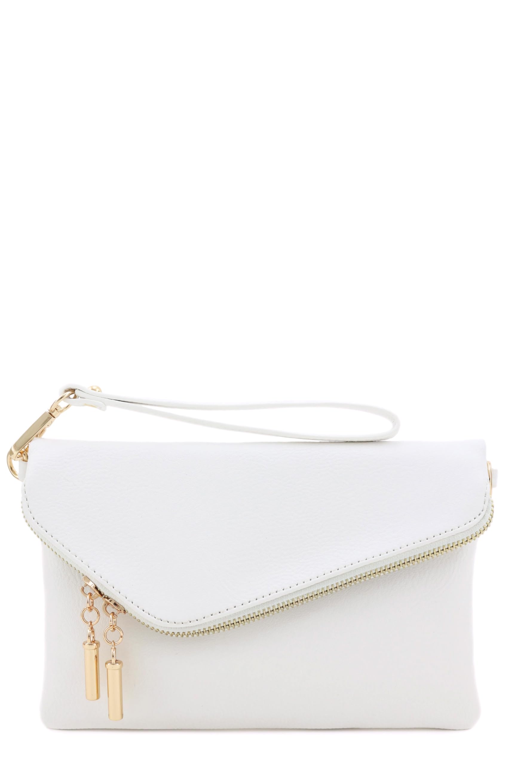 FashionPuzzle Envelope Wristlet Clutch Crossbody Bag with Chain Strap (White)