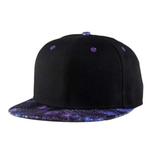 quanhaigou purple galaxy snapback hat unisex trucker hat hip hop plaid flat bill brim adjustable baseball cap, black purple, one size