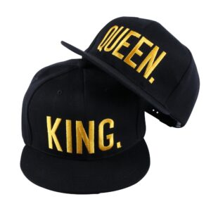 WENDYWU Hip-Hop Hats King and Queen 3D Embroidered Lovers Couples Snapback Caps Adjustable (King Queen)