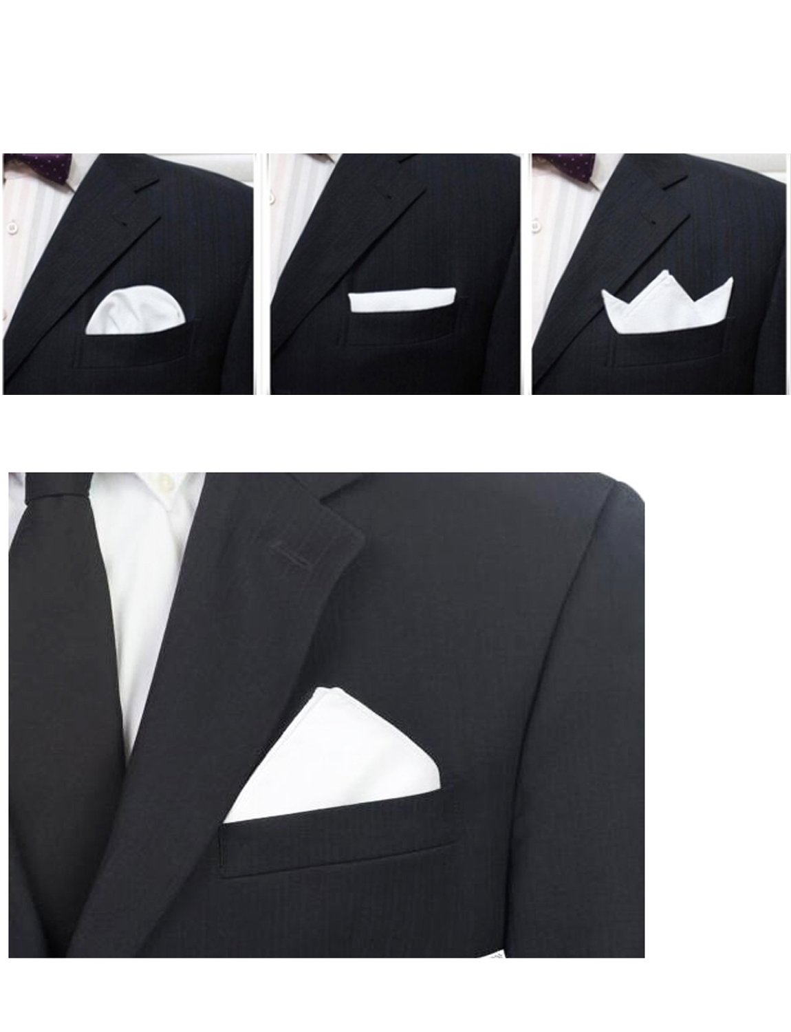 3-Pk Mens Cotton White Pocket Square with Color Border(10 Colors)