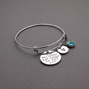 LIUANAN Stainless Steel Inspirational Encouragement Bracelet She Believed She Could So She Did Expandable Bangle Birthstone Charm Cuff Bracelet