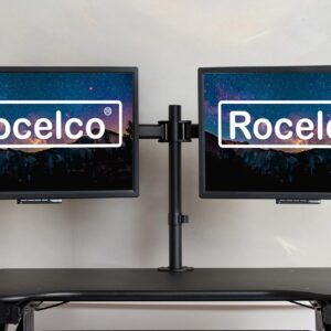 Rocelco Premium Desk Computer Monitor Mount - Standard Pattern Fits 13" - 27" LED LCD Dual Flat Screen - Double Articulated Full Motion Adjustable Arm - Grommet and C Clamp - Black (R DM2)