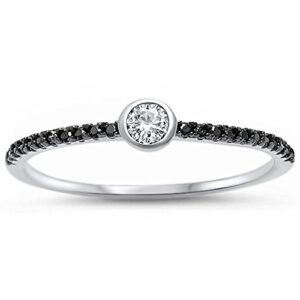 petite dainty solitaire accent wedding engagement ring bezel round black cz 925 sterling silver