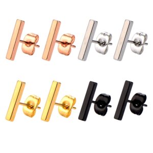 Mudder 4 Pairs Stud Earrings Stainless Steel Line Stick Stud Earring Rectangle Bar Stud for Men and Women, 4 Colors