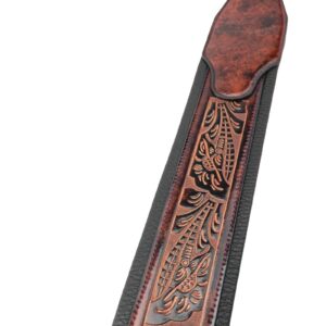 Walker & Williams GB-101 Bourbon Brown Handmade Padded Leather Strap Classic Live Oak Pattern For Acoustic, Electric, And Bass Guitars