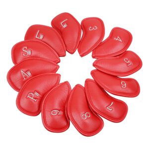 sword &shield sports 12pcs thick synthetic leather golf iron head covers set headcover fit all brands titleist, callaway, ping, taylormade, cobra, nike, etc (red)