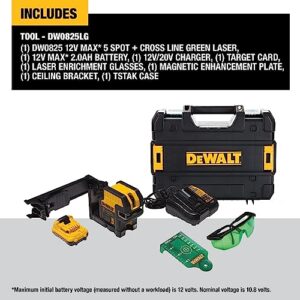 DEWALT 12V MAX Laser Level, 5 Spot Laser and Cross Line Laser, Green (DW0825LG)