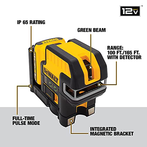 DEWALT 12V MAX Laser Level, 5 Spot Laser and Cross Line Laser, Green (DW0825LG)