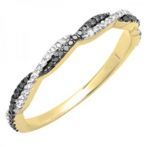 dazzlingrock collection 0.25 cttw round black & white diamond swirl stackable ring for women in 10k solid yellow gold, size 6.5