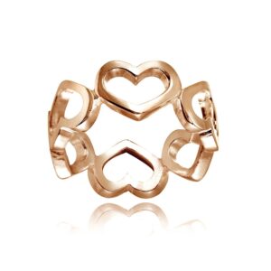 hoops & loops rose gold flashed sterling silver high polished open heart eternity band ring, size 7