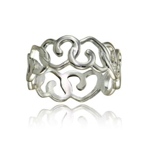 hoops & loops sterling silver high polished intertwining open heart eternity band ring, size 6