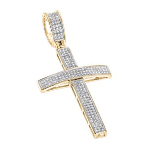 luxurman 14k round pave set natural 0.5 ctw diamond cross pendant (yellow gold)