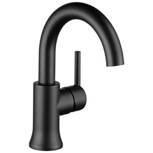 delta faucet trinsic single hole swivel spout bathroom faucet, black bathroom sink faucet, single handle bathroom faucet, diamond seal technology, drain assembly, matte black 559ha-bl-dst