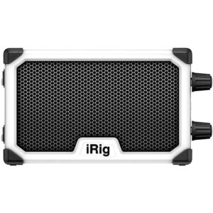 ik multimedia irig nano amp battery-powered pocket guitar amplifier, with irig circuit & normal/bright switch, 3w class b amplifier & 3" neodymium speaker, runs on 3 aa batteries (white)