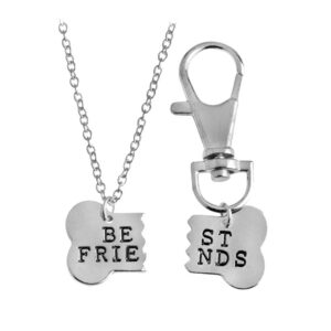 meiligo® fashion 2 pcs couples alloy dog bone necklace key chain best friends puzzle pendant matching dog tag necklace set (silver-2)