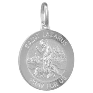 18mm sterling silver st lazarus medal necklace for men and women 3/4 inch round nickel free italy 18 inch chain bx_15