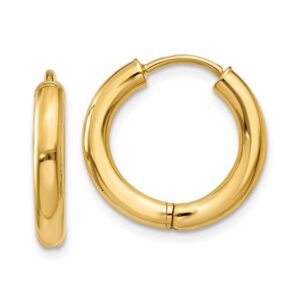 small 14k yellow gold hinged endless huggie hoop earrings, (15mm) (2.5mm tube)