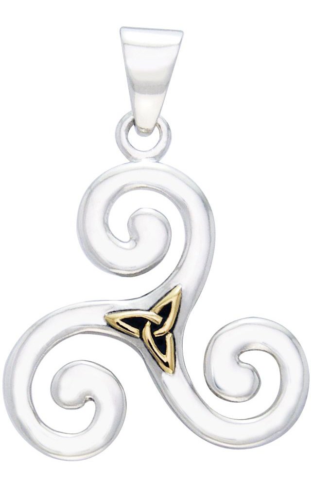 Jewelry Trends Celtic Triskele with Gold-Plated Trinity Knot Sterling Silver Pendant