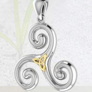 Jewelry Trends Celtic Triskele with Gold-Plated Trinity Knot Sterling Silver Pendant