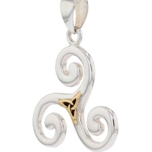 Jewelry Trends Celtic Triskele with Gold-Plated Trinity Knot Sterling Silver Pendant