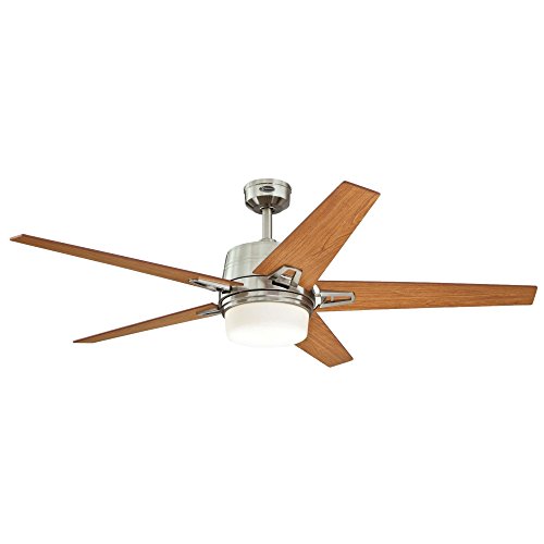 Westinghouse 7204600 Brushed Nickel, Remote Control Included Zephyr 56-inch Indoor Ceiling Fan, Dimmable LED Light Kit with Opal Frosted Glass