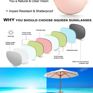 GQUEEN Trendy Oversized Sunglasses Women Polarized Cat Eye Mirrored Reflective Cute Rose Gold Pink UV400 Protection