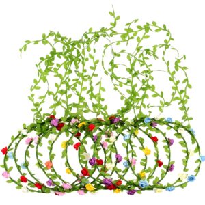 eboot 10 pieces multicolor flower crown floral wreath headband floral garland headbands for festival wedding party